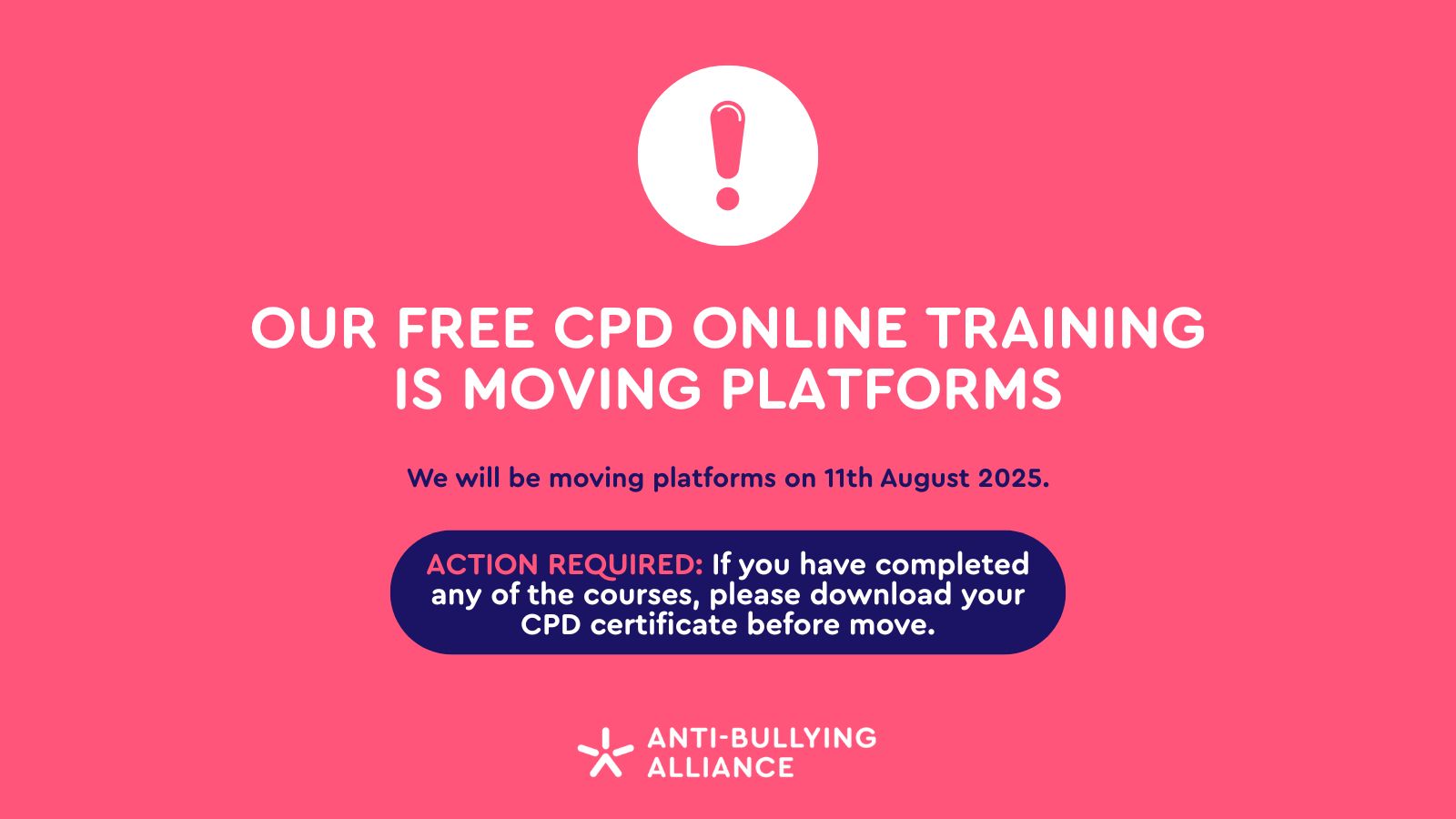 Our free CPD online training is moving platforms